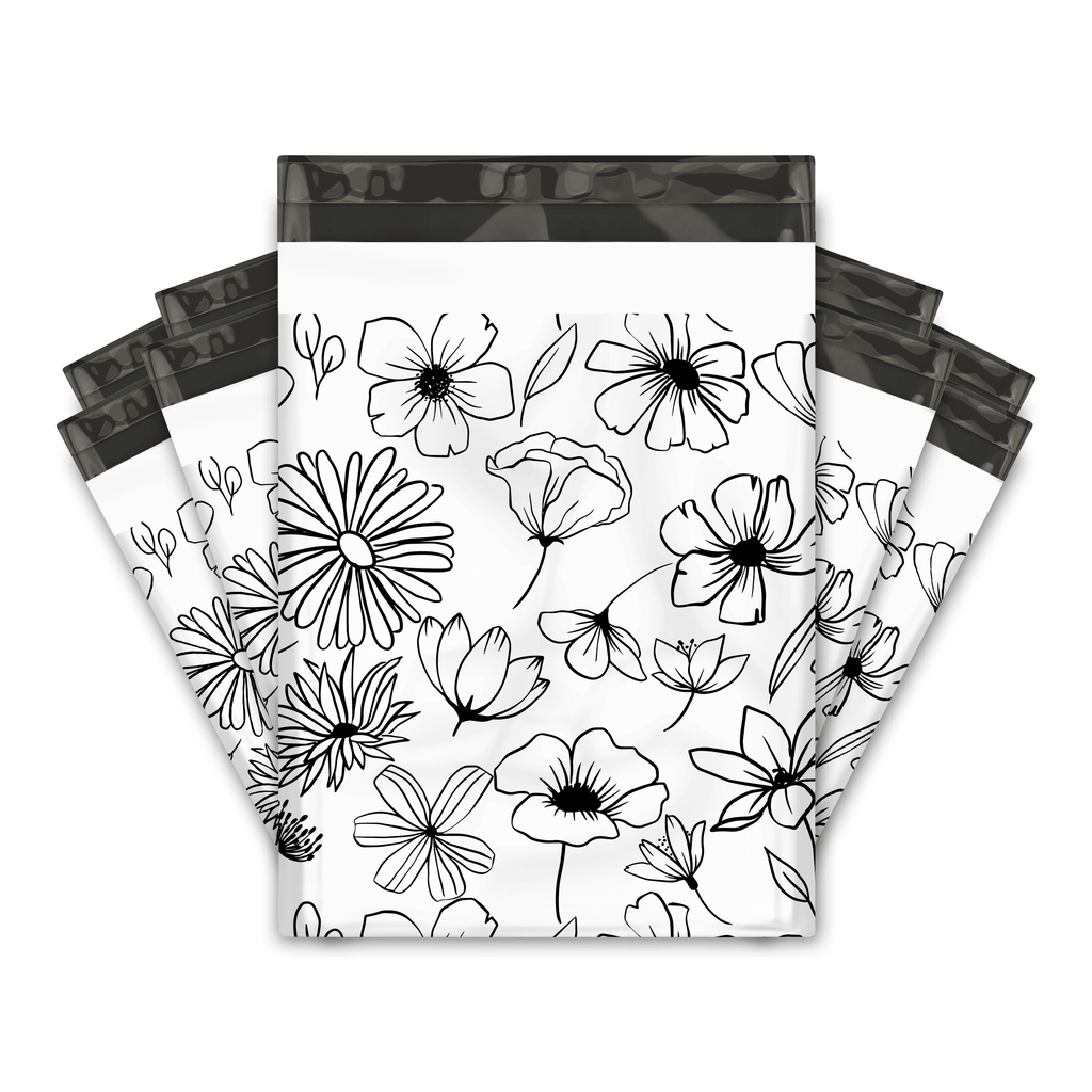 Buy 10x13 Black & White Floral Poly Mailers | Explore Now