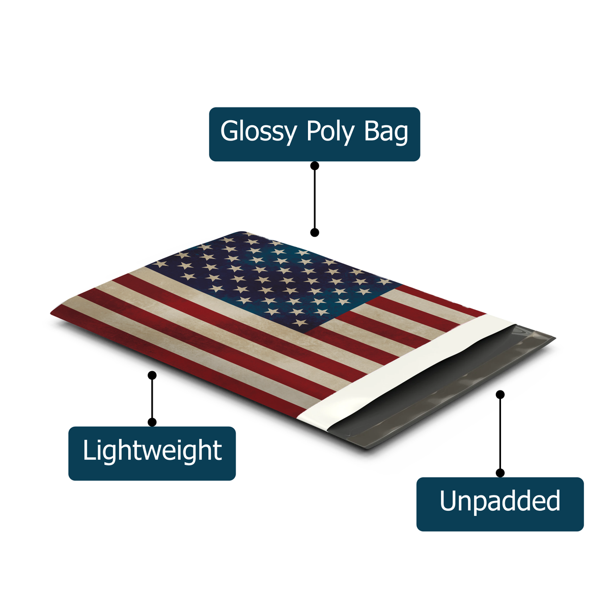 12x15 Rustic American Flag Designer Poly Mailers | Buy Now