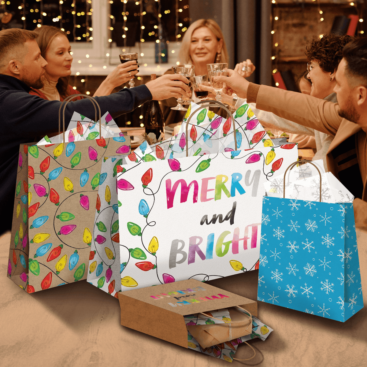 Christmas Lights Kraft Gift Bags- Mixed Size Set | Buy Now